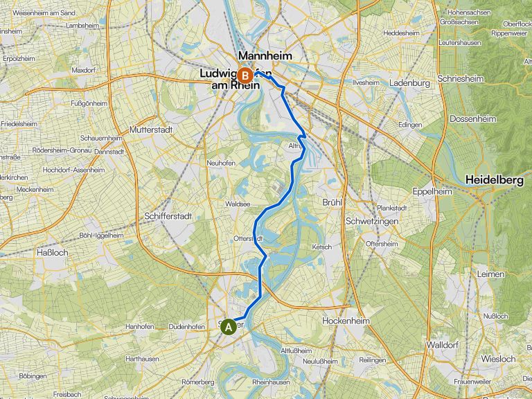 Rhein-Radweg Etappe Speyer - Ludwigshafen | Fahrradtour | Komoot